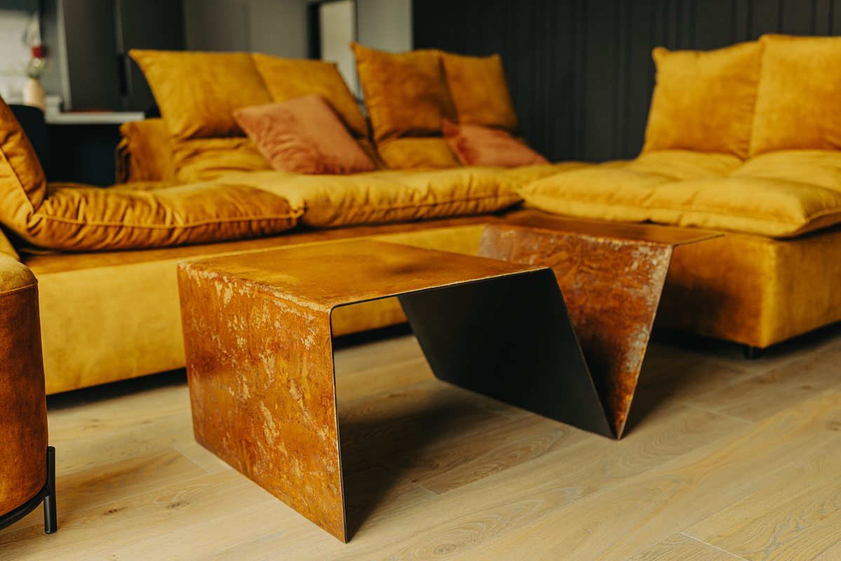 Rusted Metal Coffee Table with Storage– B E N T